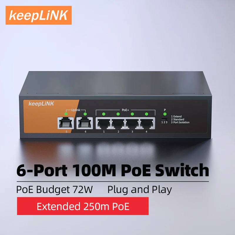 KeepLink-6-Port-Megabit-Switch-with-4-PoE-Port-and-2-port-Ethernet-RJ45 ...