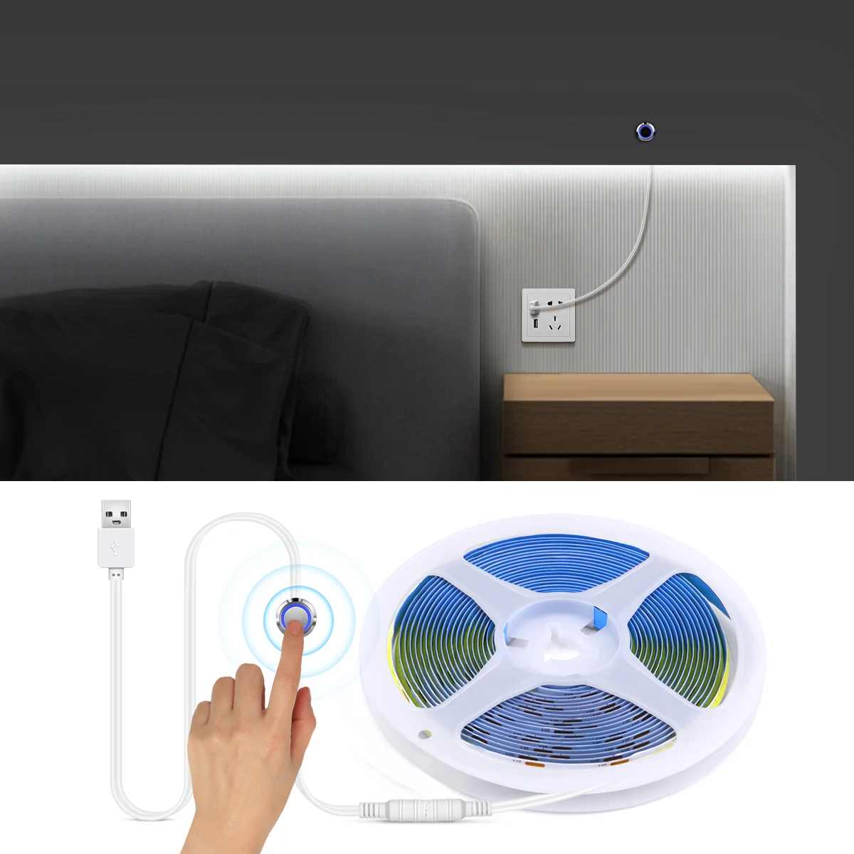 Touch-Sensor-Dimmable-COB-LED-Strip-Light-USB-5V-Recessed-Touch-Switch ...