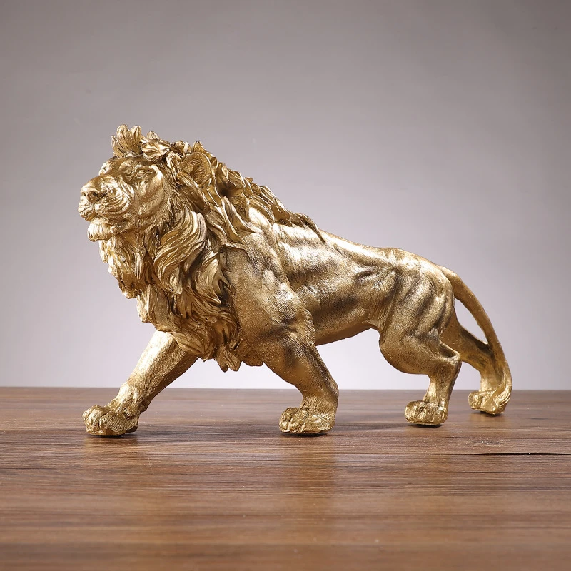 Golden Lion King Resin Ornament Home Office Desktop Animal Statue ...