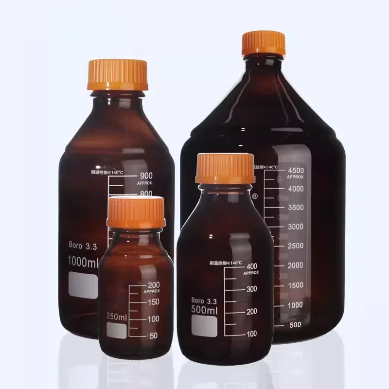 Glass-brown-transparent-blue-cap-silk-mouth-reagent-bottle-high ...