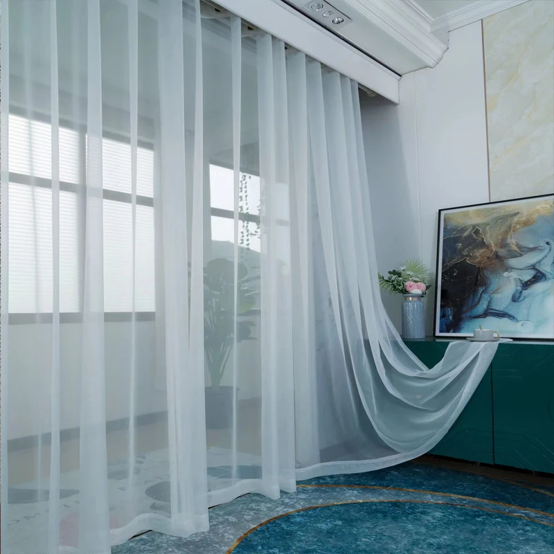 Asazal White Tulle Sheer Bay Window Gauze Curtains For Living Room ...