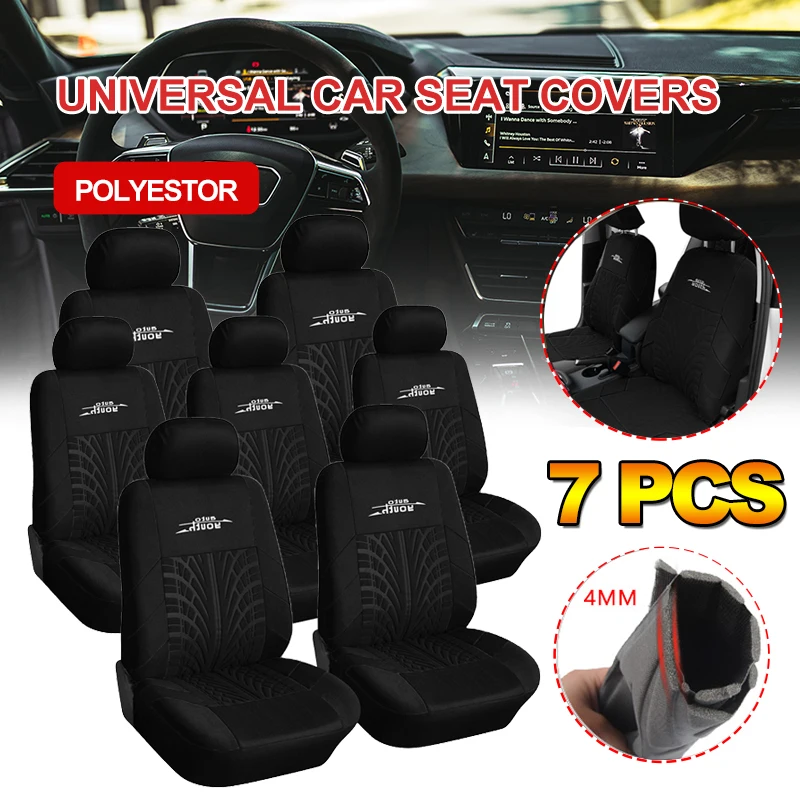 Tire Embossing Printing Car Seat Covers Universal For 7 Seats Car Seat ...