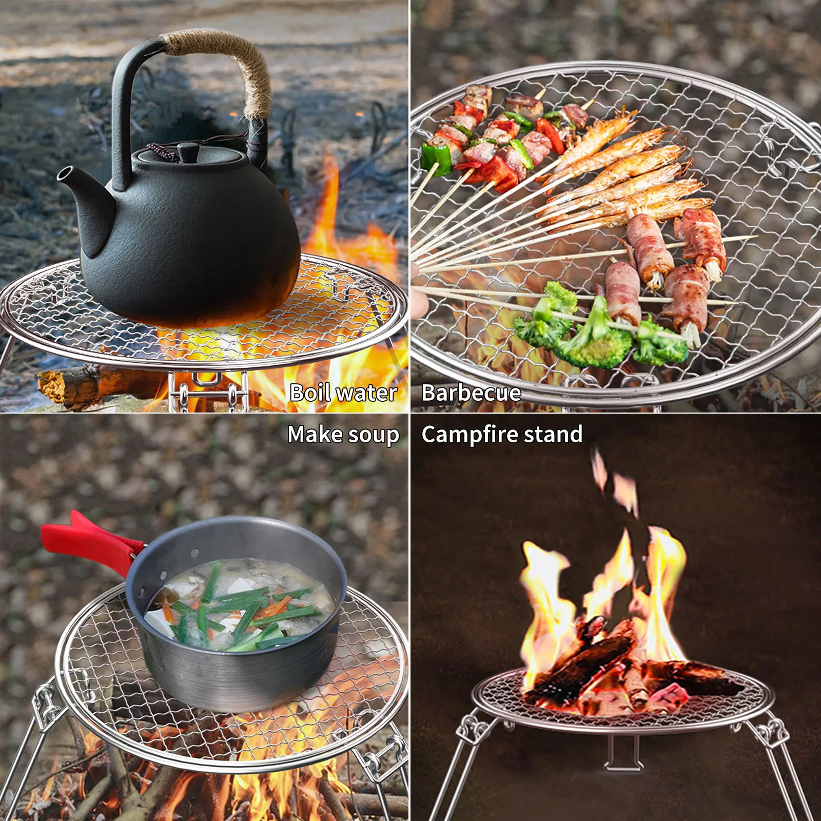 Réchaud,Barbecue rond Portable à 3 pieds, barbecue épais et pliable ...