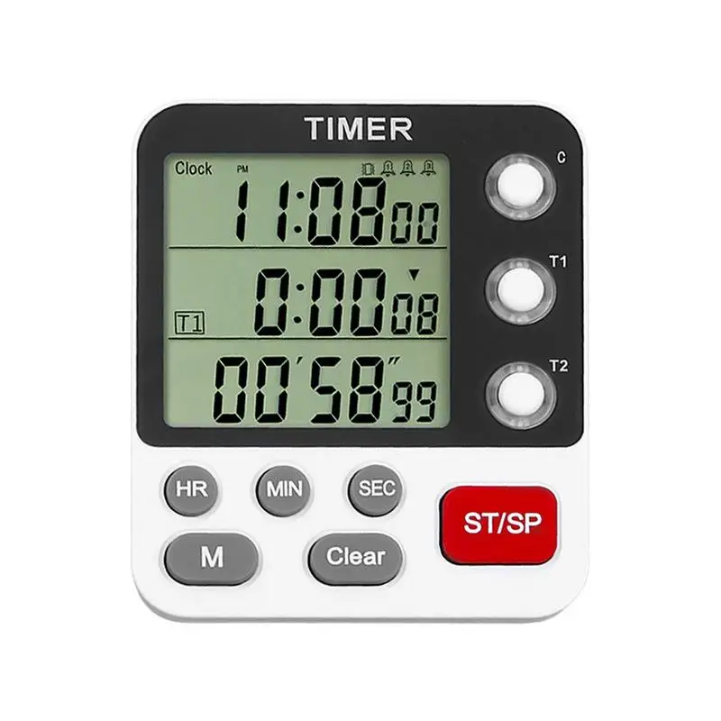 Kitchen Timer Digital Timers 3 Channels Magnetic Count Up & Countdown Timer Clock With Large LCD ...
