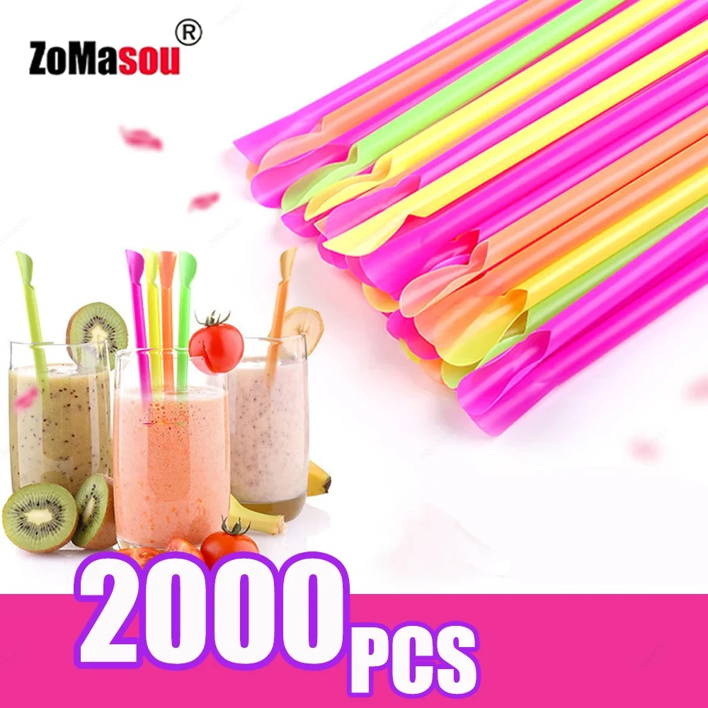 100-2000Pcs-Plastic-Spoon-Straws-Drinking-Straw-Color-Milkshake ...