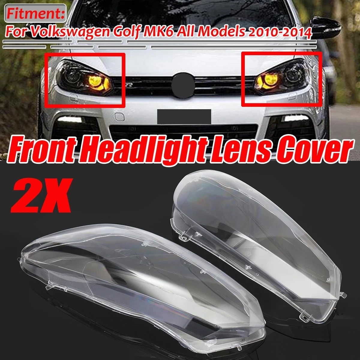 1-Left-Right-Car-Front-Headlight-Lens-Covers-For-VW-Golf-6-MK6-GTI-R ...
