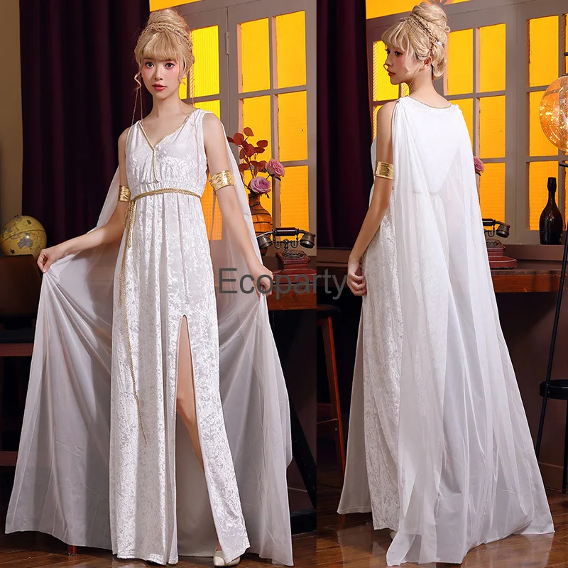 New-Halloween-Greek-Goddess-Athena-Cosplay-Costume-For-Women-White ...