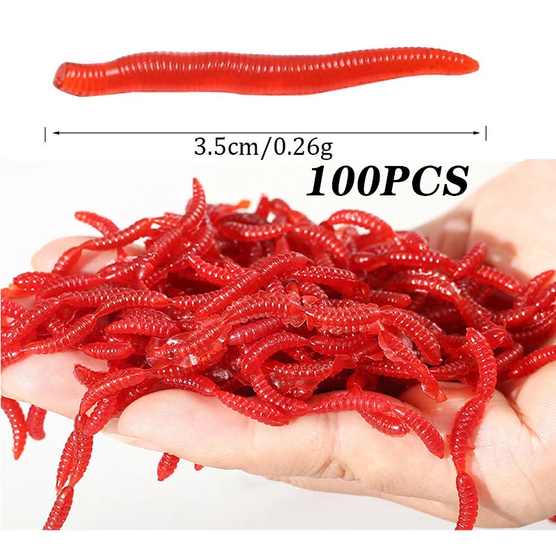 100pcs-Lifelike-Red-Worm-Soft-Lure-35mm-Earthworm-Fishing-Silicone ...