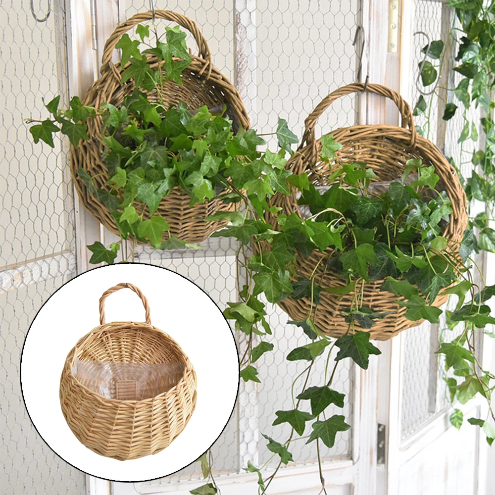 Wall-Mounted-Rattan-Basket-Hanging-Planter-Basket-Handmade-Wicker ...