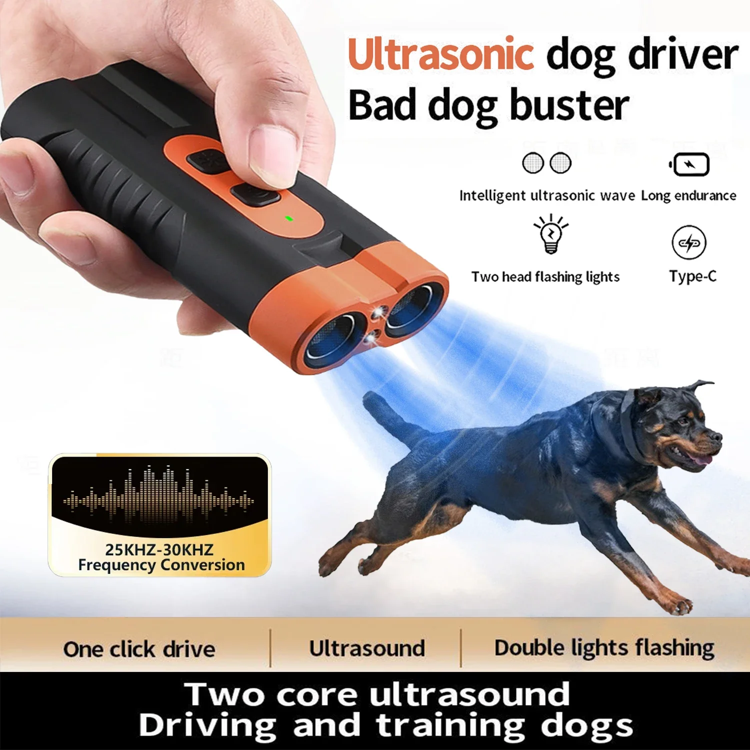 2025 Dual Head Ultrasonic Dog Repeller USB Rechargeable Dog Training ...