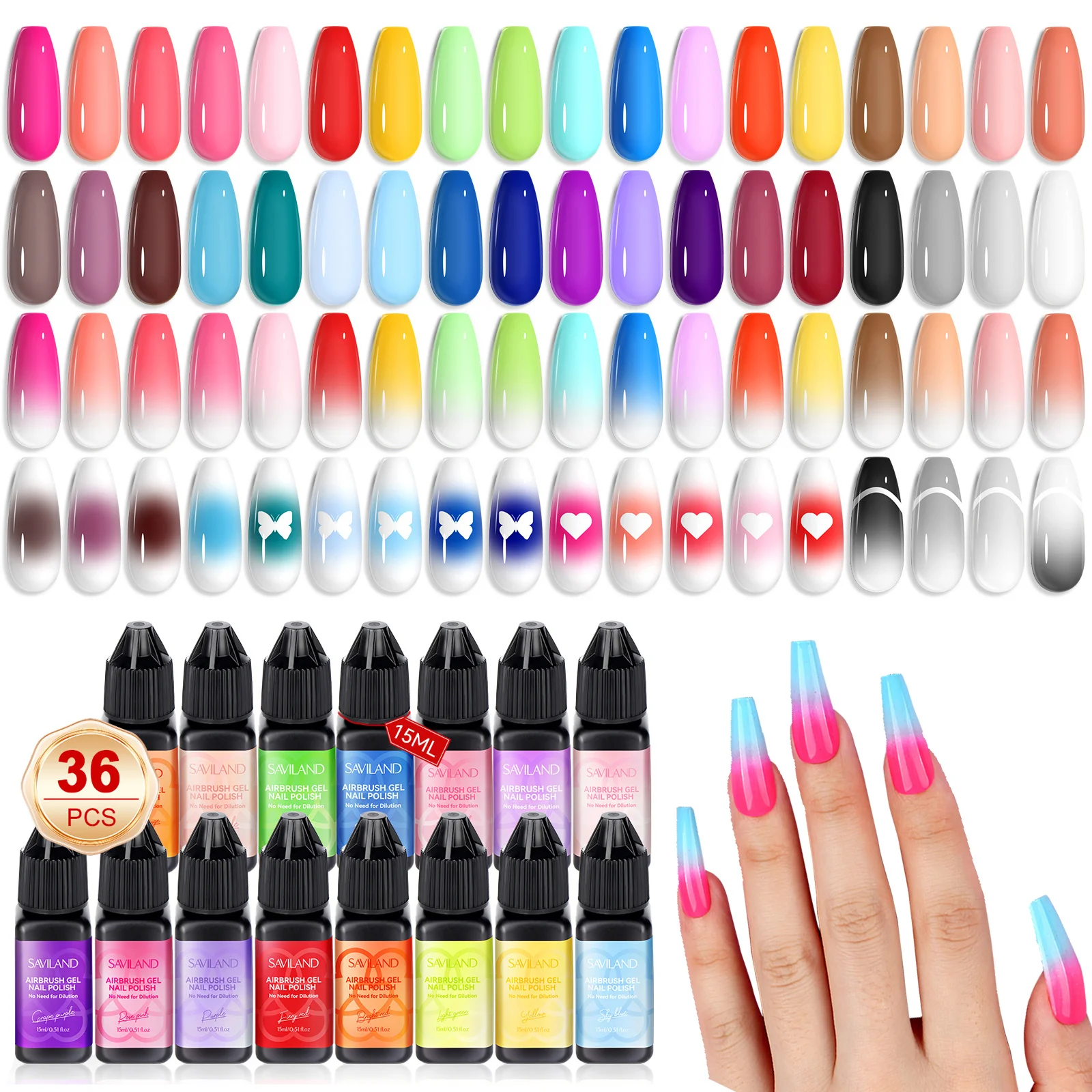 SAVILAND 36 Colors Airbrush Gel Nail Polish Set No Need for Dilution ...