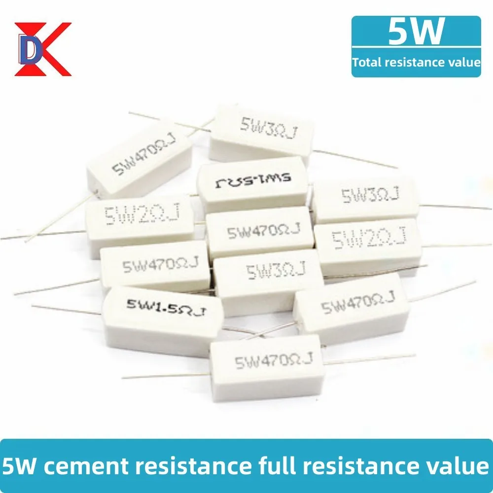 10Pcs 5W Ceramic Cement Resistor 5% In A Pack 0.1R 0.22 0.33 0.5 Ohm 6 ...