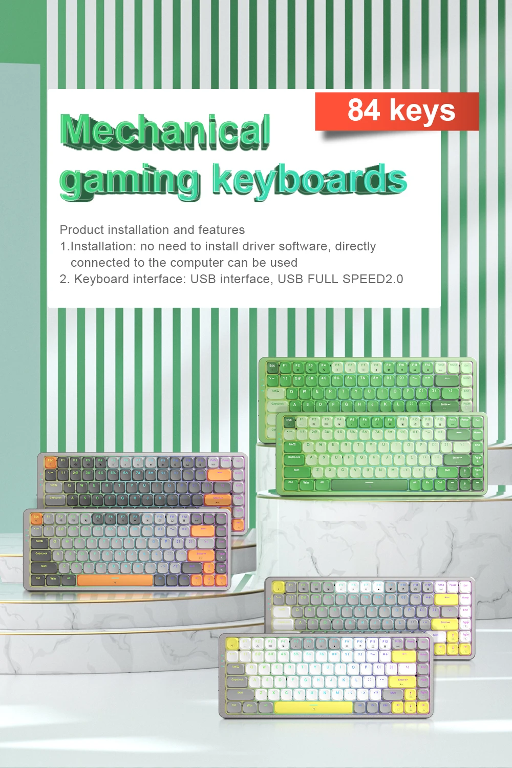 REDRAGON TL84-B RGB USB Mini Slim Ultra-Thin Wired Mechanical Gaming Keyboard Red Blue Switch 84 ...