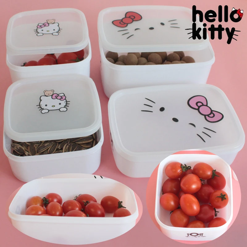 Hello Kitty Lunch Box Kawaii Cute Food Rich Storage Box Fresh keeping ...
