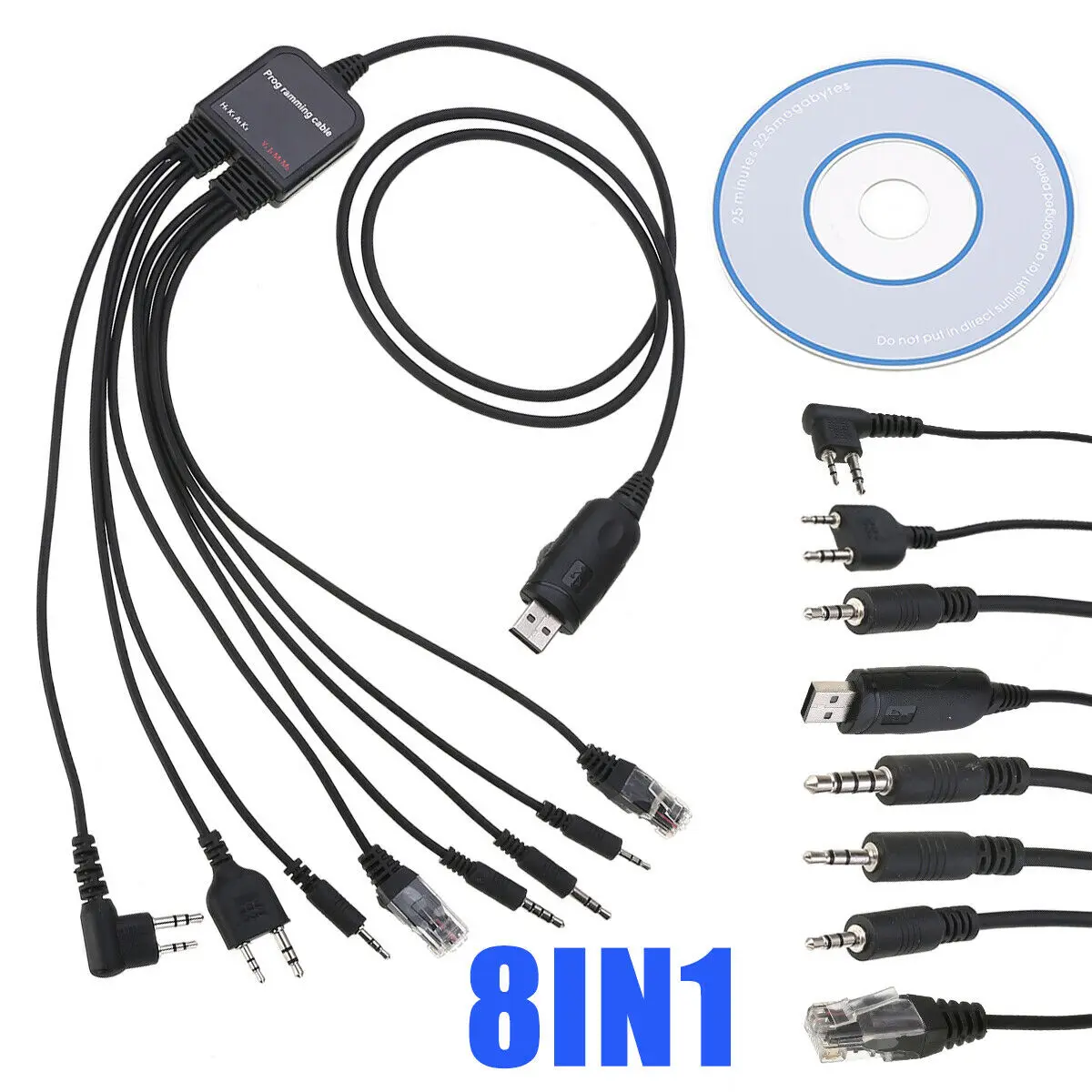 8 in 1 USB Programming Cable Cord For Motorola Baofeng Kenwood HT Radio ...