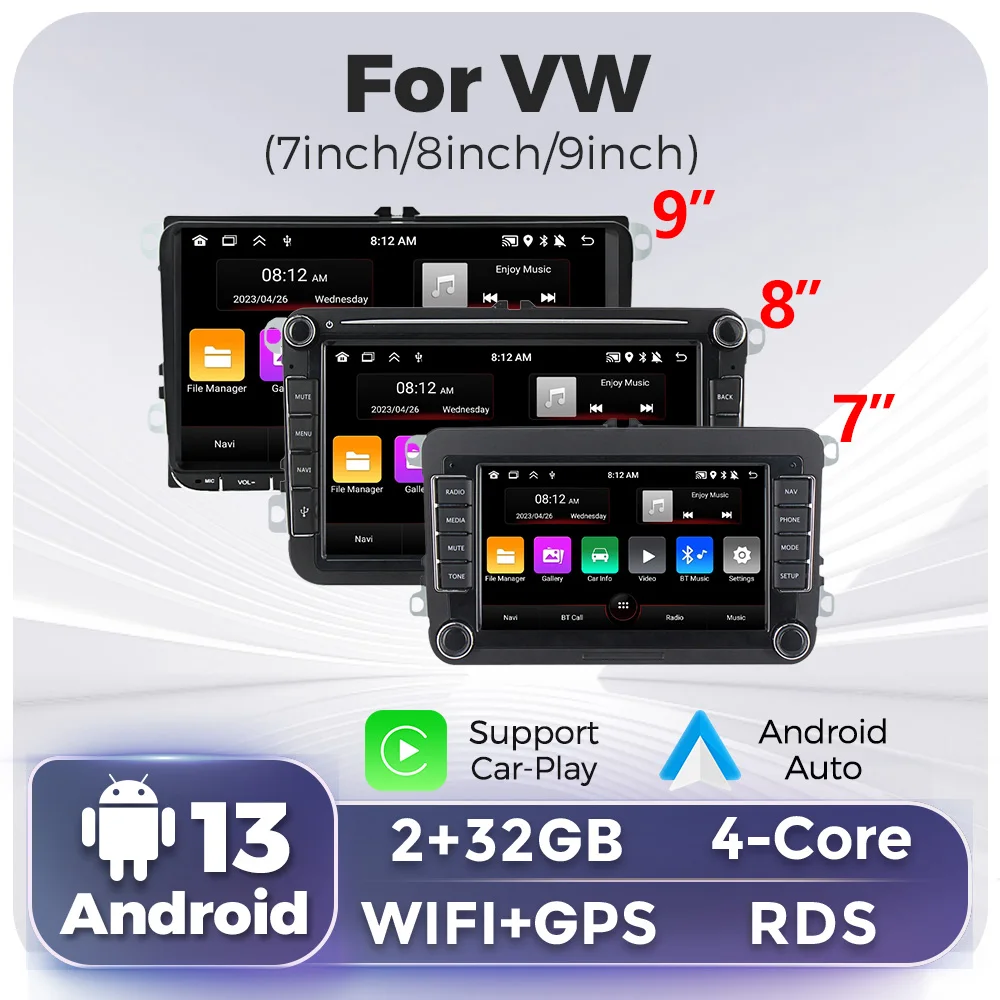 7" 8" 9" Android 13 Car Radio For Universal VW Volkswagen Golf 5 6 Polo ...