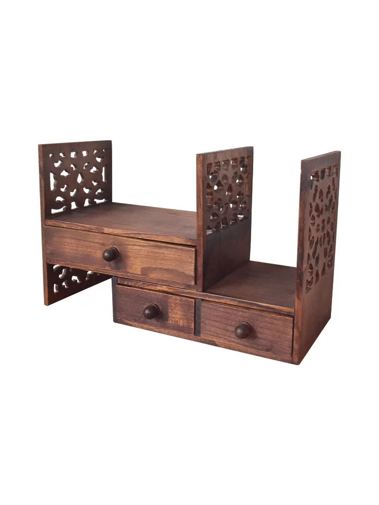 Desktop Small Bookshelf Storage Rack Creative Retro Solid Wood Student ...