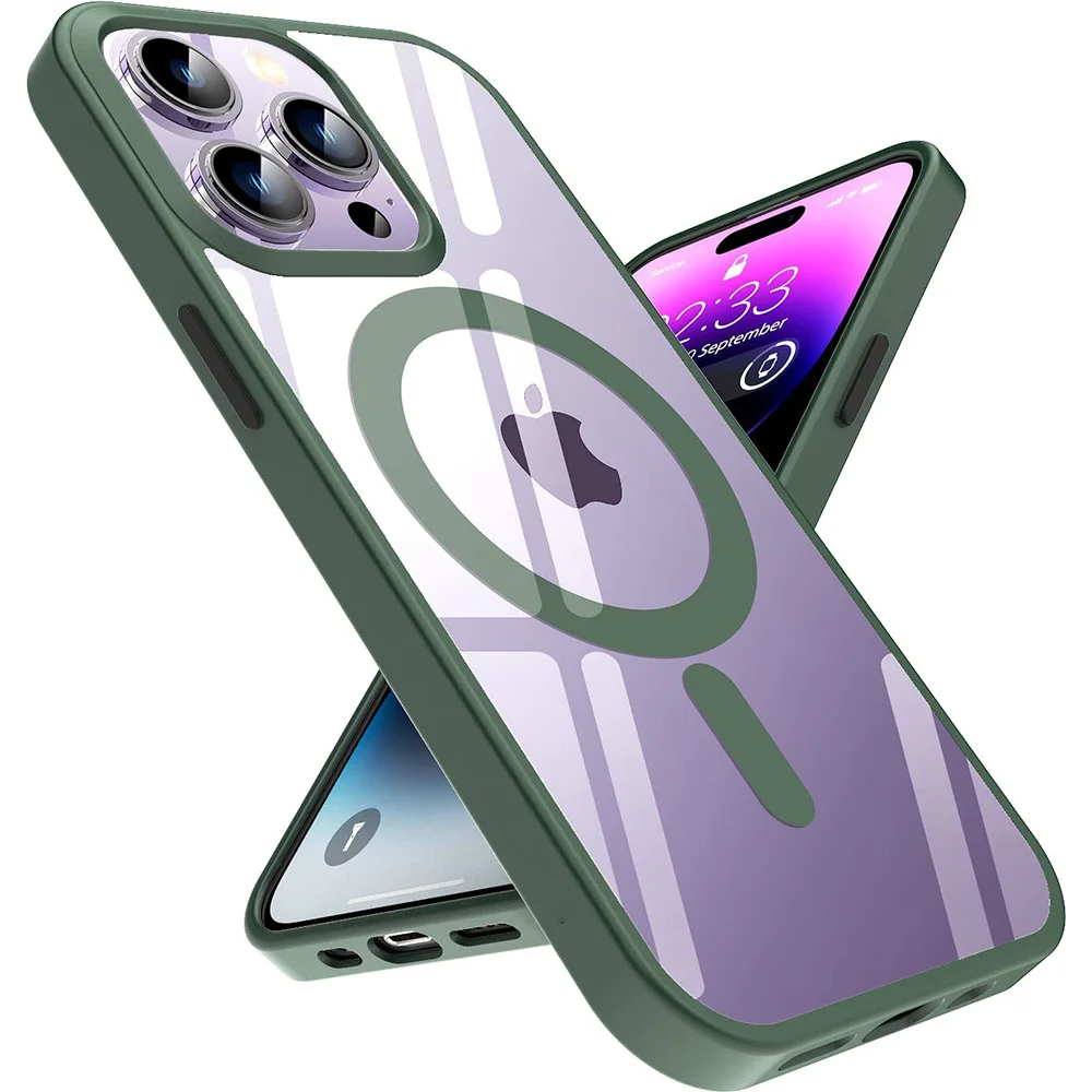 Clear-Alpine-Green-Magnetic-Case-For-Magsafe-Mag-Safe-iPhone-14-Plus-13 ...