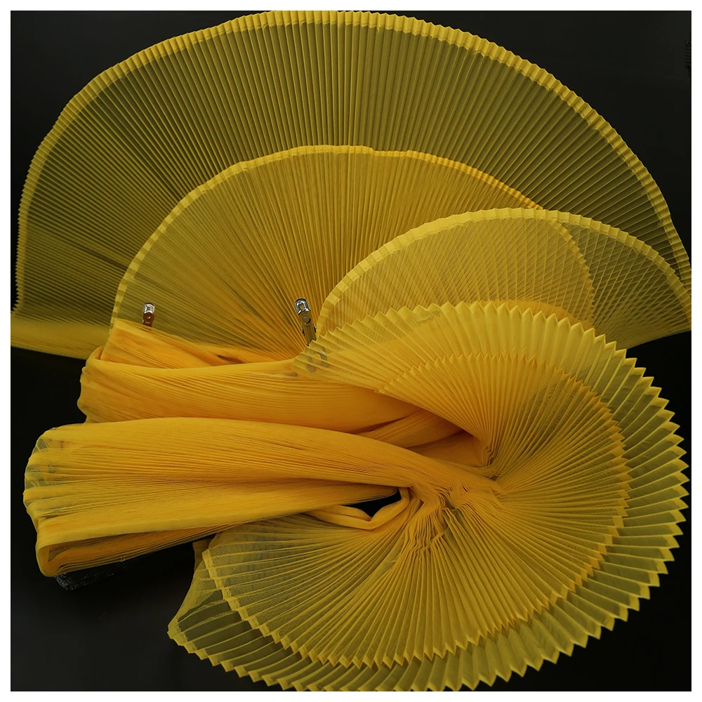 Yellow-Organ-Pleated-Hard-Mesh-Fabric-Plisse-Fabric-Accordion-Crimping ...