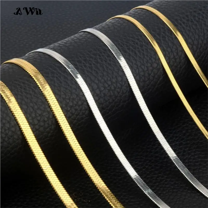 AWit 2-5mm Width Stainless Steel Flat Chain Necklace Hot Fashion ...