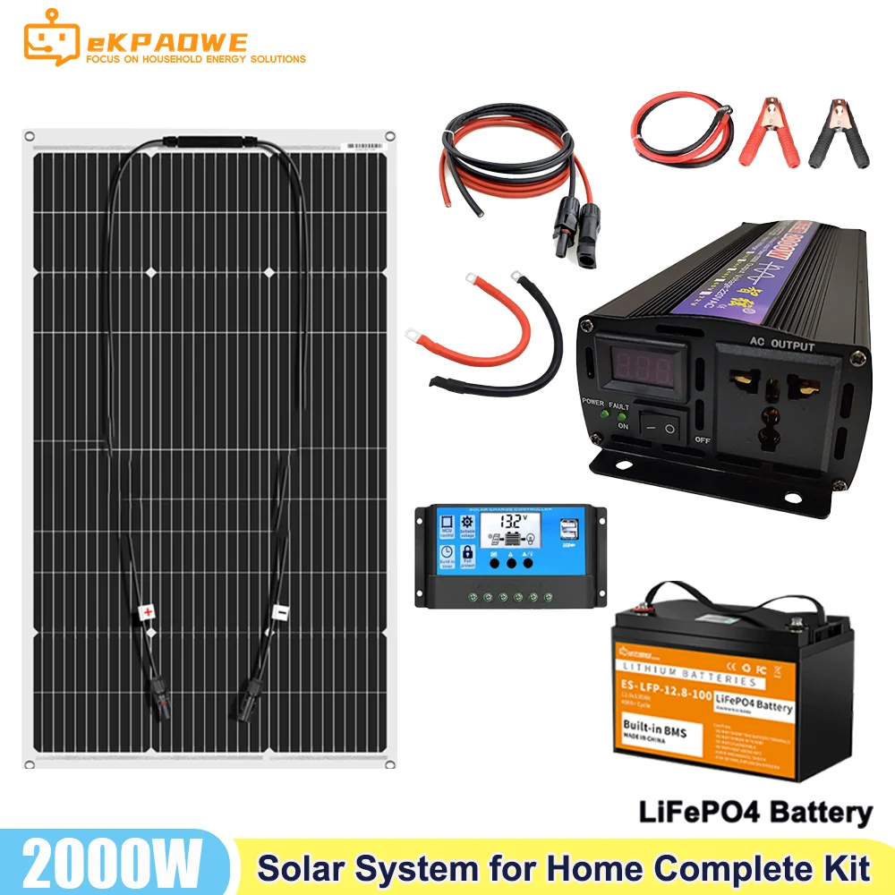 2000W-Solar-System-For-Home-Complete-Kit-With-100W-200W-400W-Solar ...