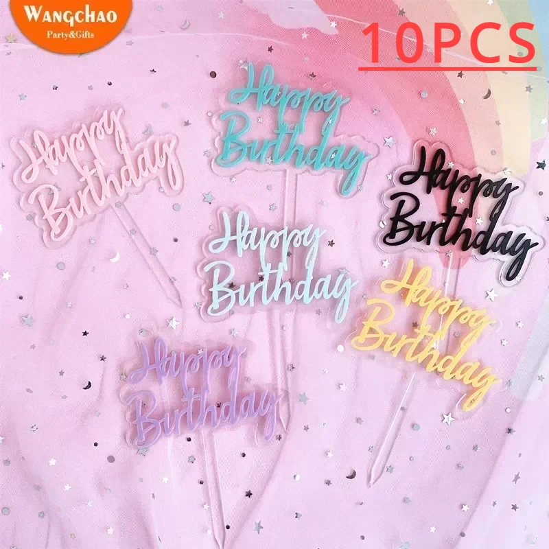 1-10pcs-Transparent-Colorful-Acrylic-Happy-Birthday-Cake-Topper-Kids ...