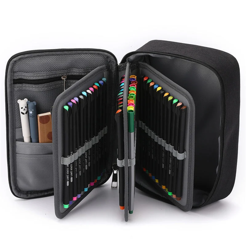 TROUSSE A STYLO,3--Trousse scolaire en toile avec 3 compartiments, 72 ...