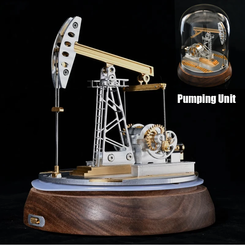 Precision-CNC-Engraved-Metal-Pumping-Unit-Model-with-Black-Walnut-Wood ...