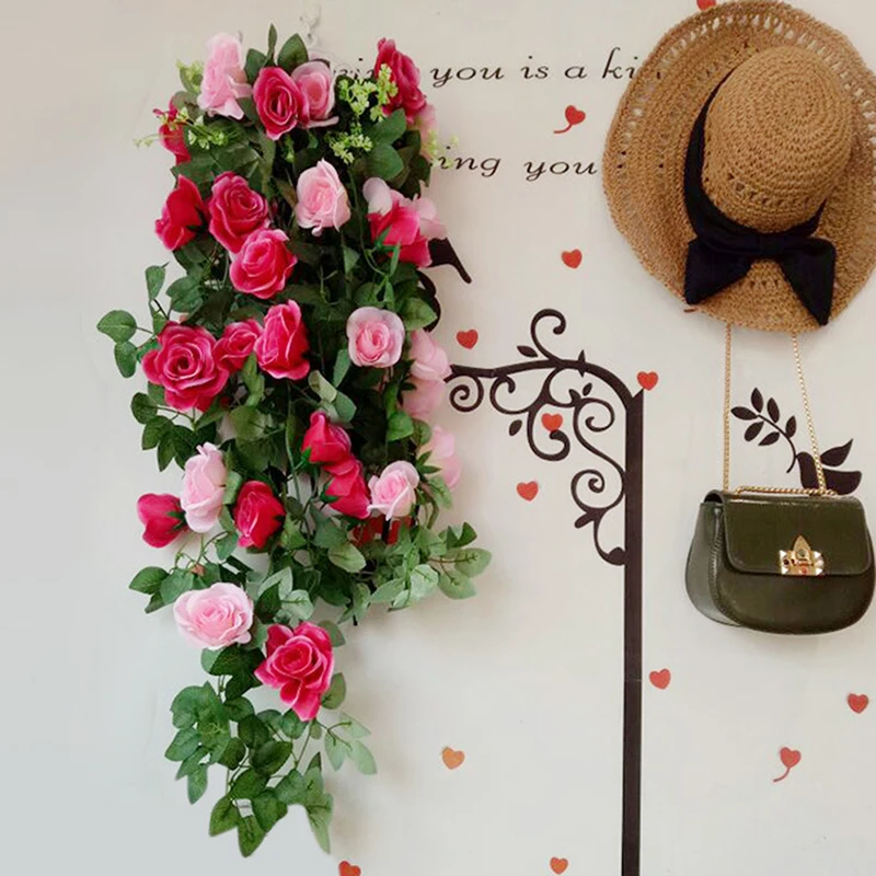 Artificial-Fake-Flowers-90cm-Wall-Hanging-Rose-Vine-Simulated-Plant ...