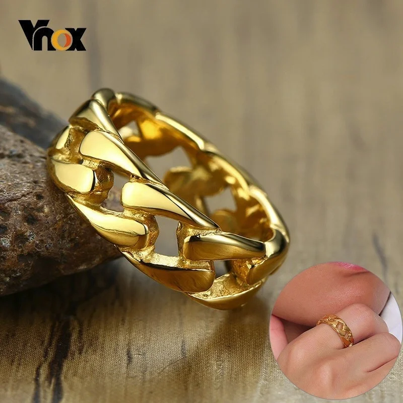 Vnox Punk Link Chain Shape Ring For Men Black/Gold/Silver Color ...