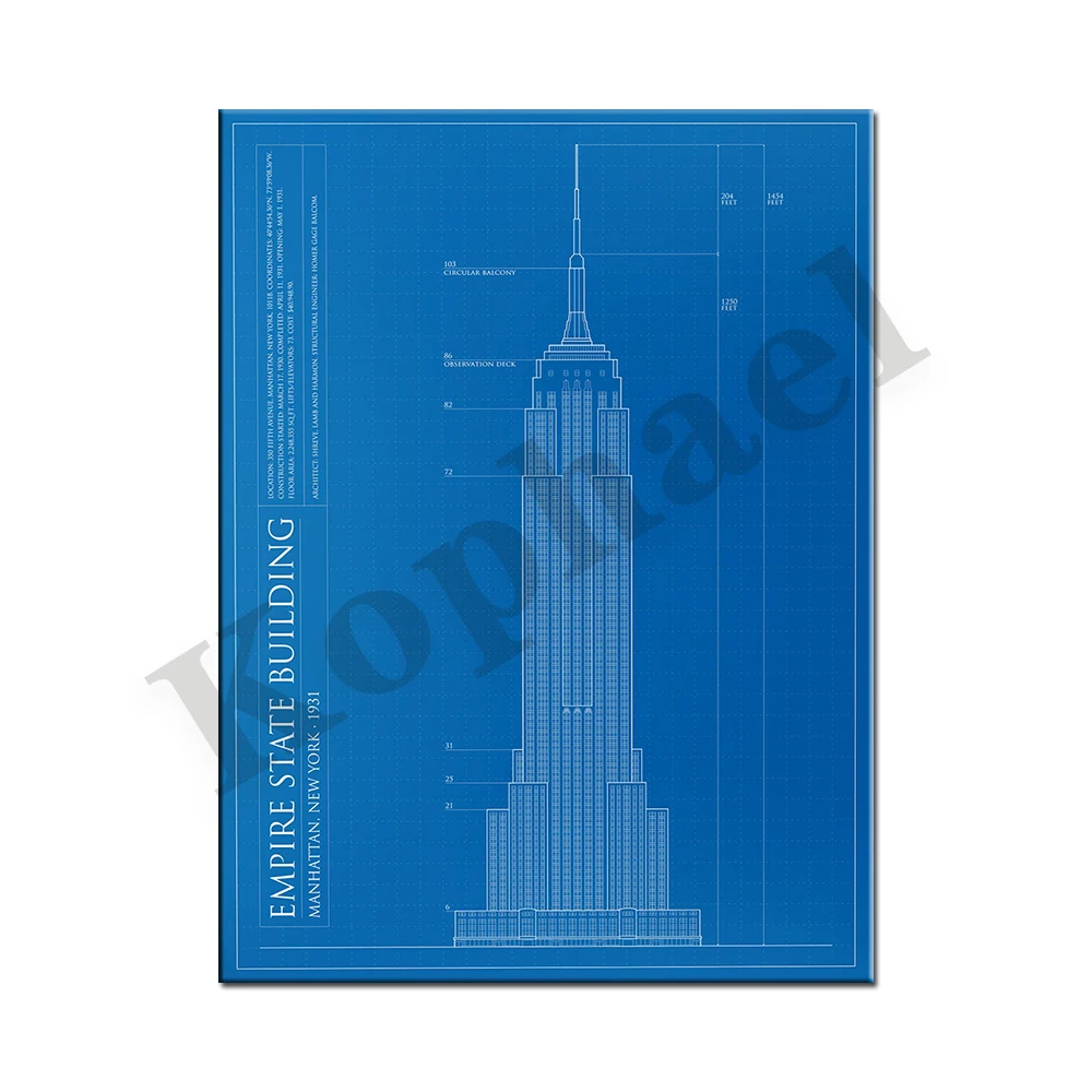 Empire State Building Blueprint Poster
