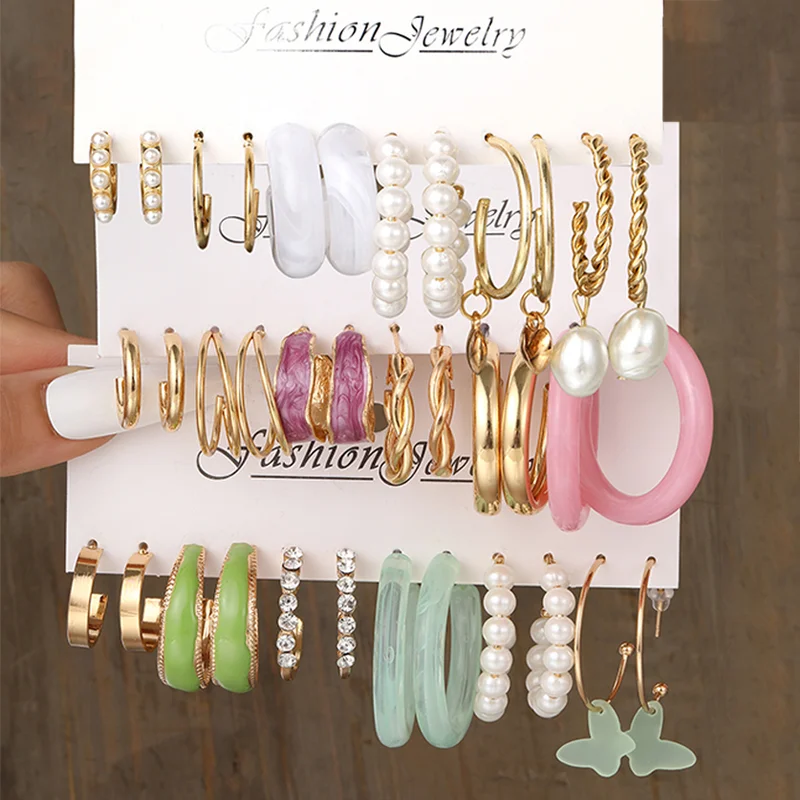 Boho Resin Colorful Earrings Set For Women Pearl Butterfly Gold Color ...