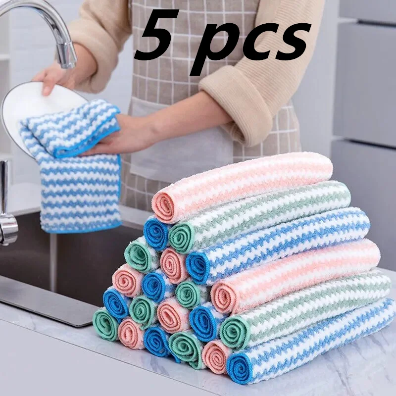 5Pcs-Fleece-Thickened-Dish-Cloth-Does-Not-Stick-To-Oil-Clean-Kitchen ...