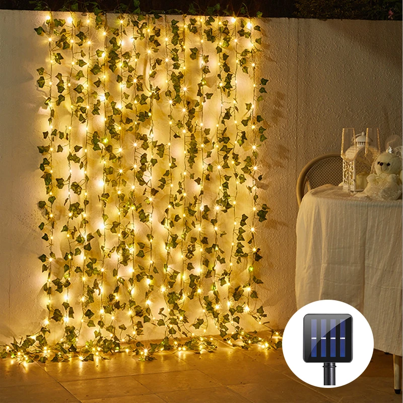 Street Garland Green Maple Leaf Solar LED Light Outdoor 10M Waterproof ...