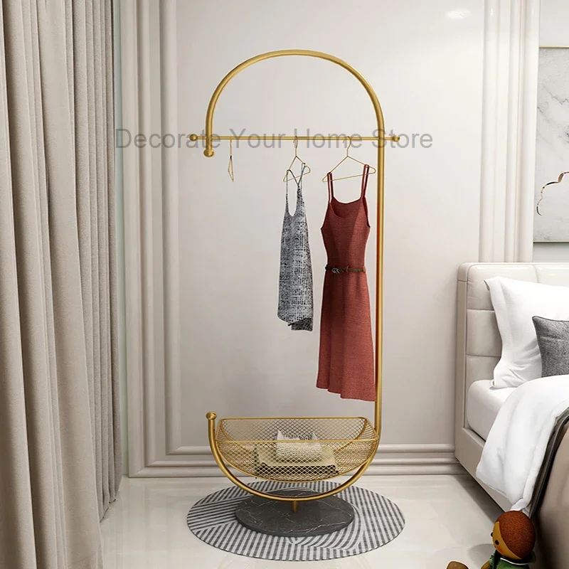 Gold-Rail-Clothing-Rack-Stand-Floor-Hanger-Valet-Corner-Shelf-Coat ...