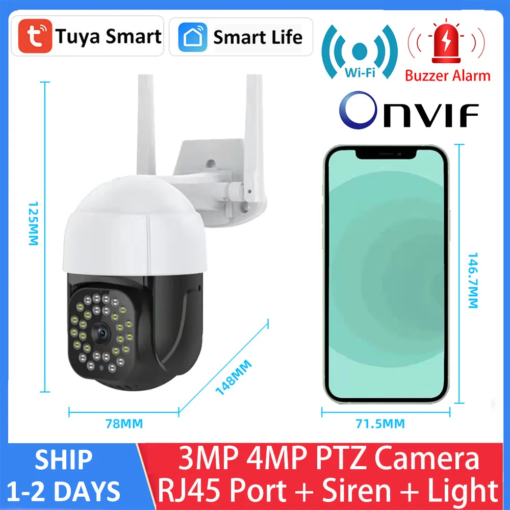 4MP 야외 ONVIF Tuya 컬러 야간 투시경 보안 감시 CCTV 무선 WiFi 클라우드 RJ45 포트가있는 자동 추적 PTZ 카메라| | - AliExpress