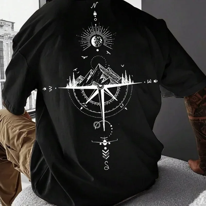 2024 New Summer Men's T-Shirt 3d Compass Printed Short Sleeve Tees ...