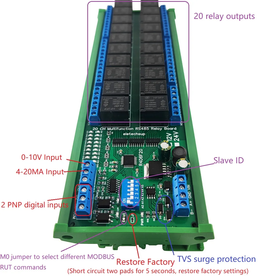 Integrated 20ch RS485 Switch Digital Analog IO Module with Modbus RTU ...