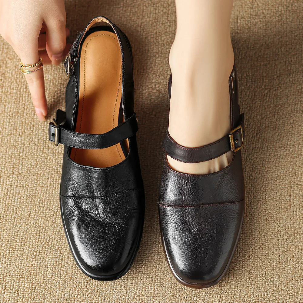 Sandalias de piel de vaca para mujer, zapatos planos sin cordones, suaves y cómodos, de alta ...