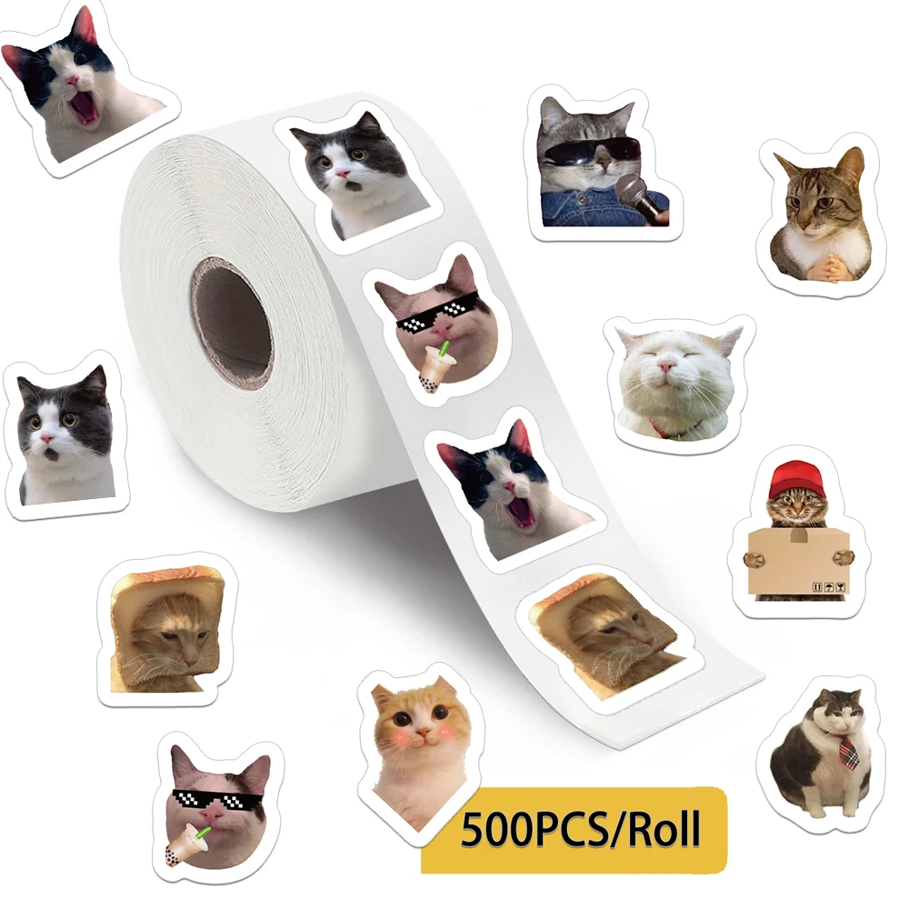 500PCS/Roll Funny Cat Roll Stickers Funny Cute High Beauty Abstract ...