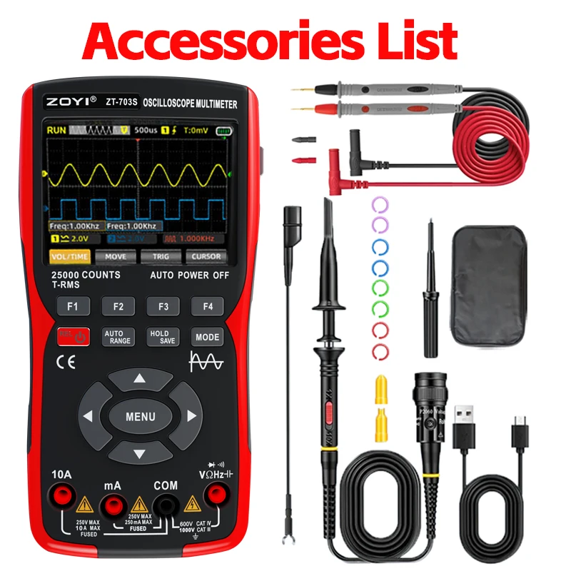 ZOYI Digital Oscilloscope Multimeter 3.5 Inch IPS Display 25000 Counts ...