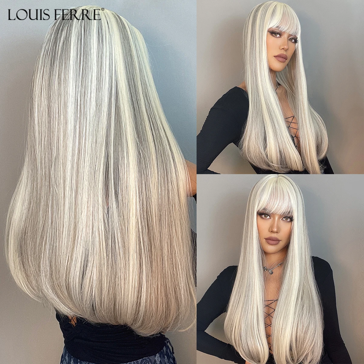 LOUIS-FERRE-Synthetic-Long-White-Wigs-with-Bangs-Cosplay-Straight-Wigs ...