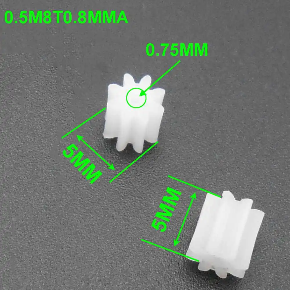 100Pcs/Lot 0.5M 80.8A Plastic Spur Gear Pinion 8T 8 Teeth Bore Aperture ...