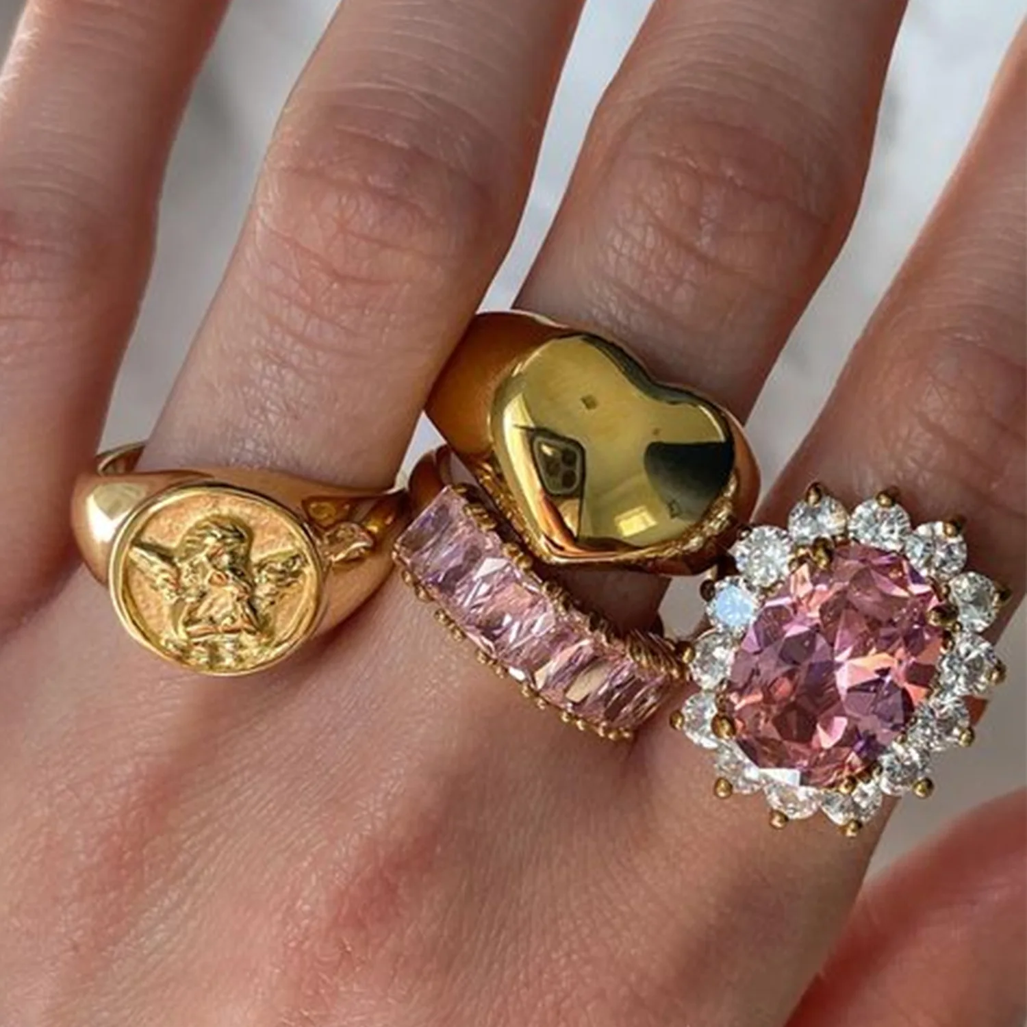 Pink-Crystal-Engagement-Ring-With-Gold-Color-Angels-AAA-CZ-Stone-Rings ...