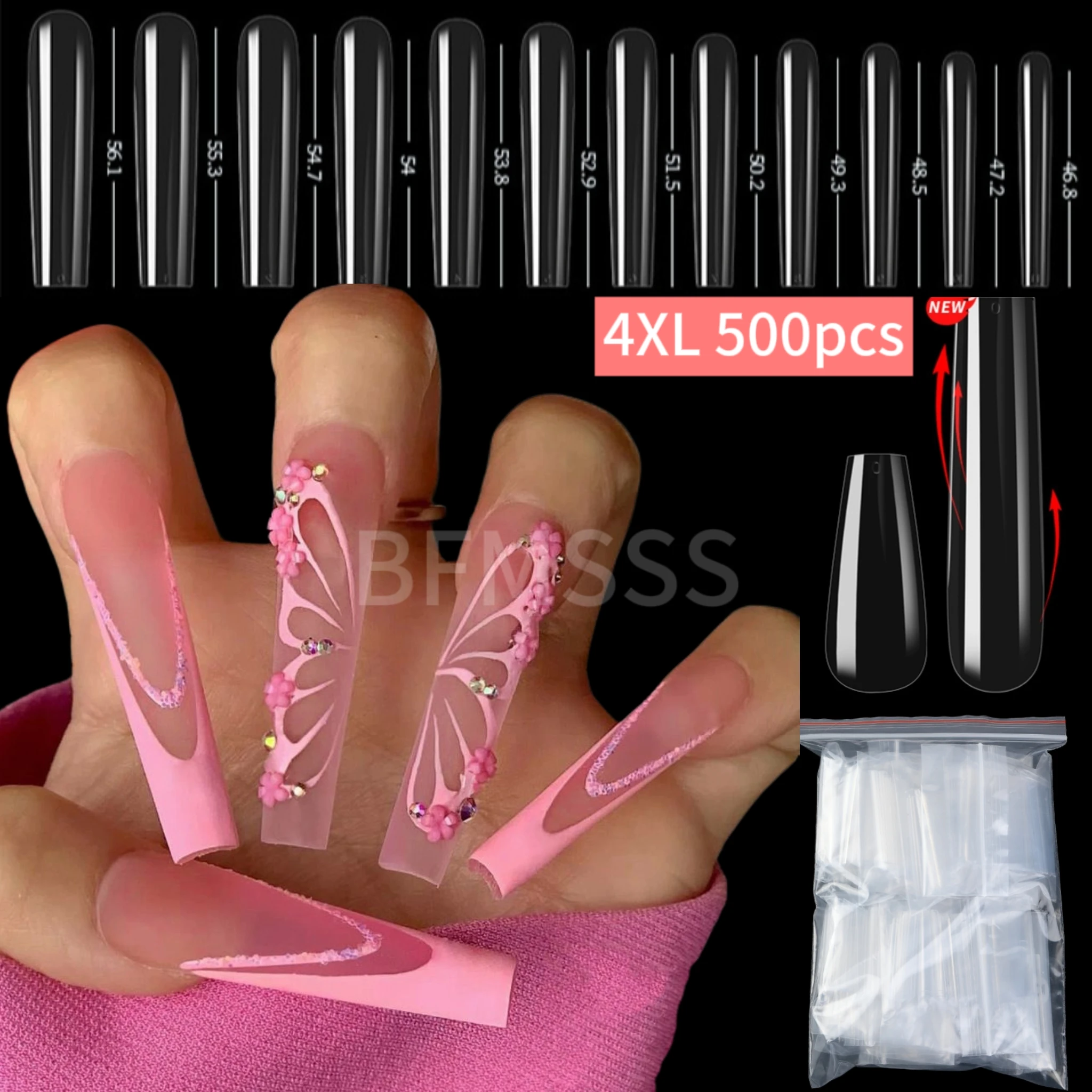 500pcs-4XL-Fake-Nail-Art-Tips-Extra-Long-Ballet-Nail-Patch-Slender ...