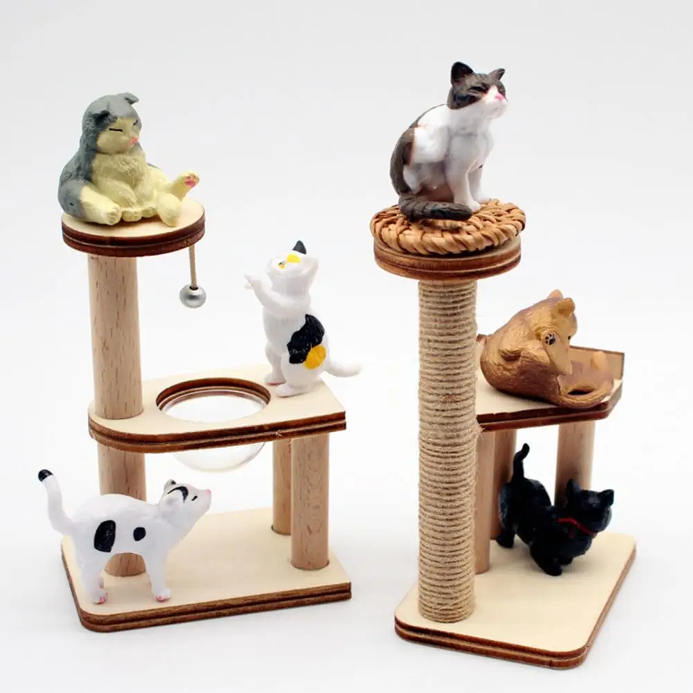 Dollhouse Pet Accessories Miniature Wooden Cat Climbing Frame Pet Cat ...