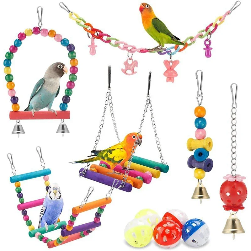 Bird-Cage-Toys-for-Parrots-Wood-Birds-Swing-Reliable-Chewable-Bite ...