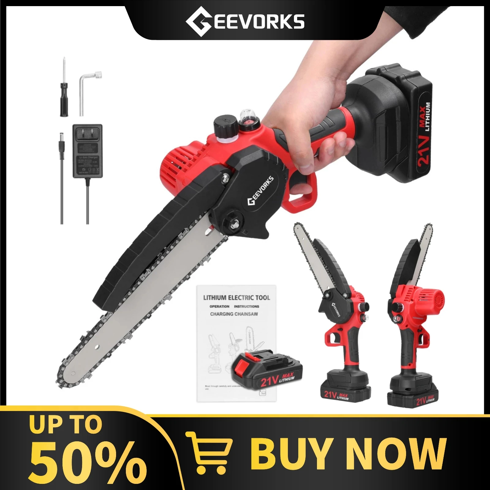 Geevorks-8-inch-Brushed-Chainsaw-With-Battery-1300W-Portable-Cordless ...