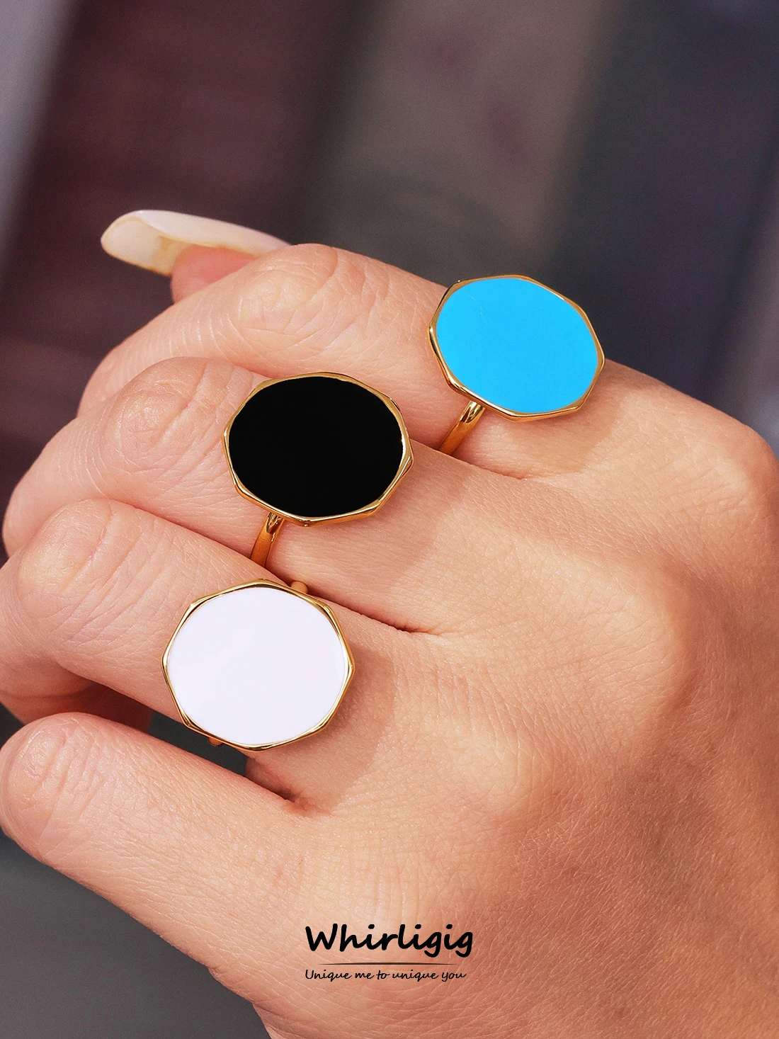 Blue White Black Enamel Rings for Women Waterproof Stainless Steel Gold ...