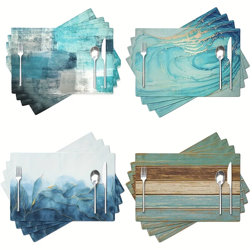 4pcs-Modern-Abstract-Art-Placemats-Summer-Style-Teal-Rustic-Wood ...